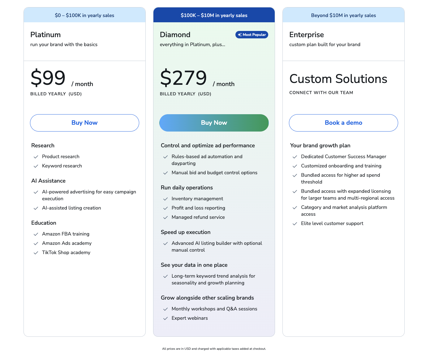 Planes y precios: Gratis, Platino, Diamante y Personalizado | Helium 10
